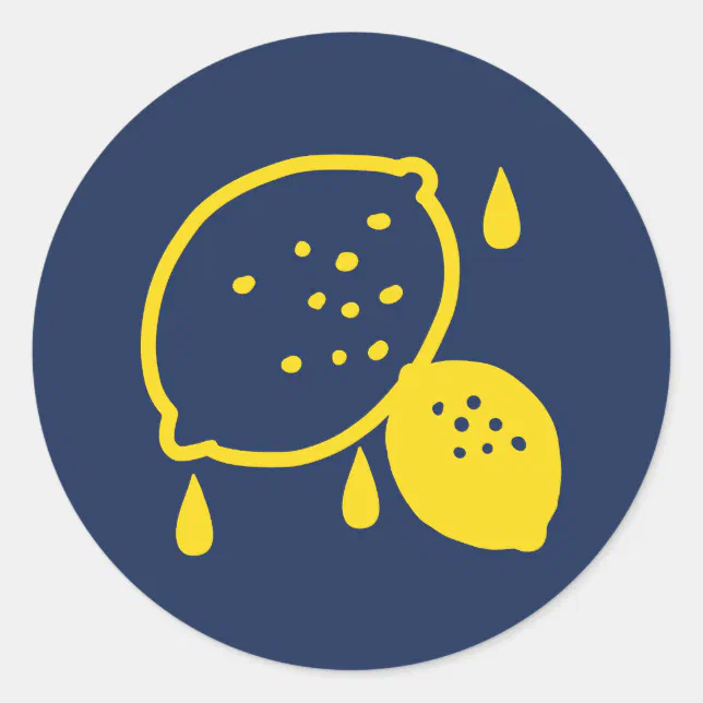Navy Blue Lemon Art – Refreshing Citrus Design Classic Round Sticker ...