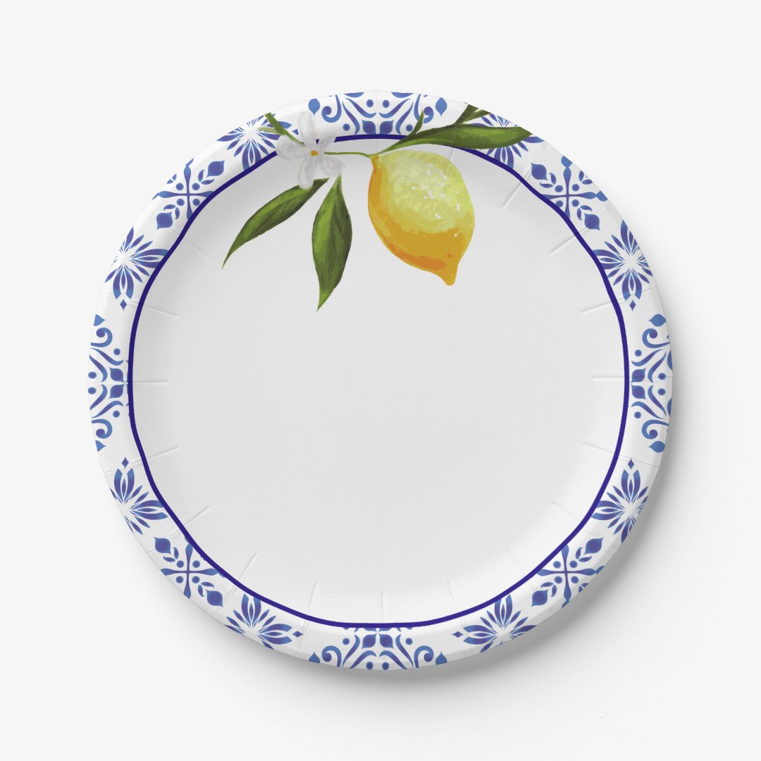 Navy Blue & Lemon Paper Plates | Zazzle