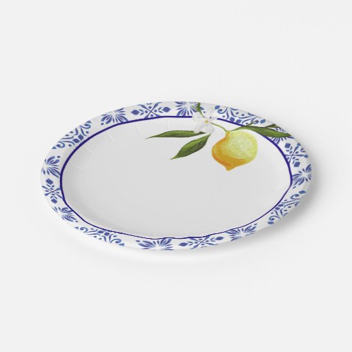 Navy Blue & Lemon Paper Plates | Zazzle