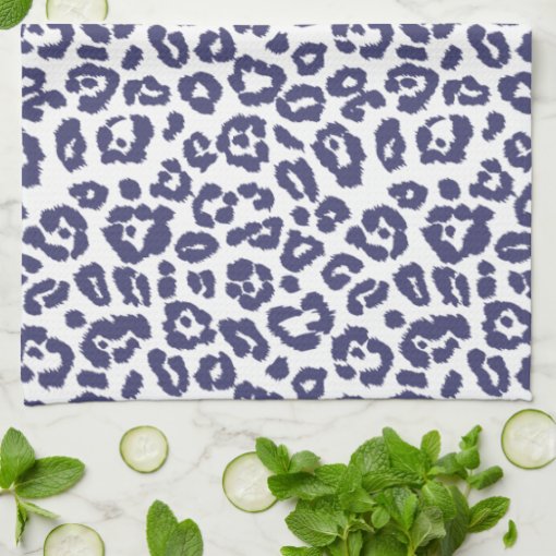 Navy Blue Leopard Pattern Kitchen Towel | Zazzle