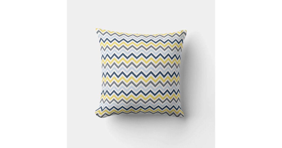 Navy Blue, Light Blue, Yellow, and Gray Chevron Throw Pillow | Zazzle