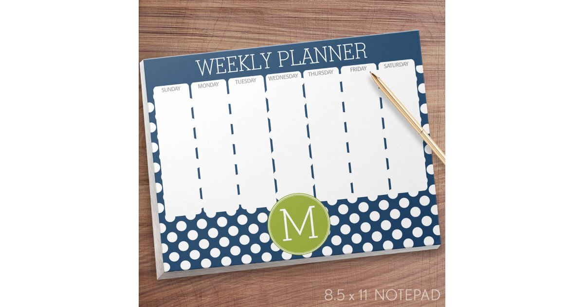 Navy Blue & Lime Green Polka Dots Custom Monogram Notepad | Zazzle