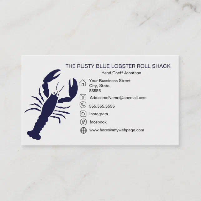 NAVY Blue Lobster Seafood Black Simple Nautical Business Card | Zazzle
