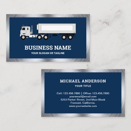 Navy Blue Logistics Transport Truck Trailer Business Card | Zazzle