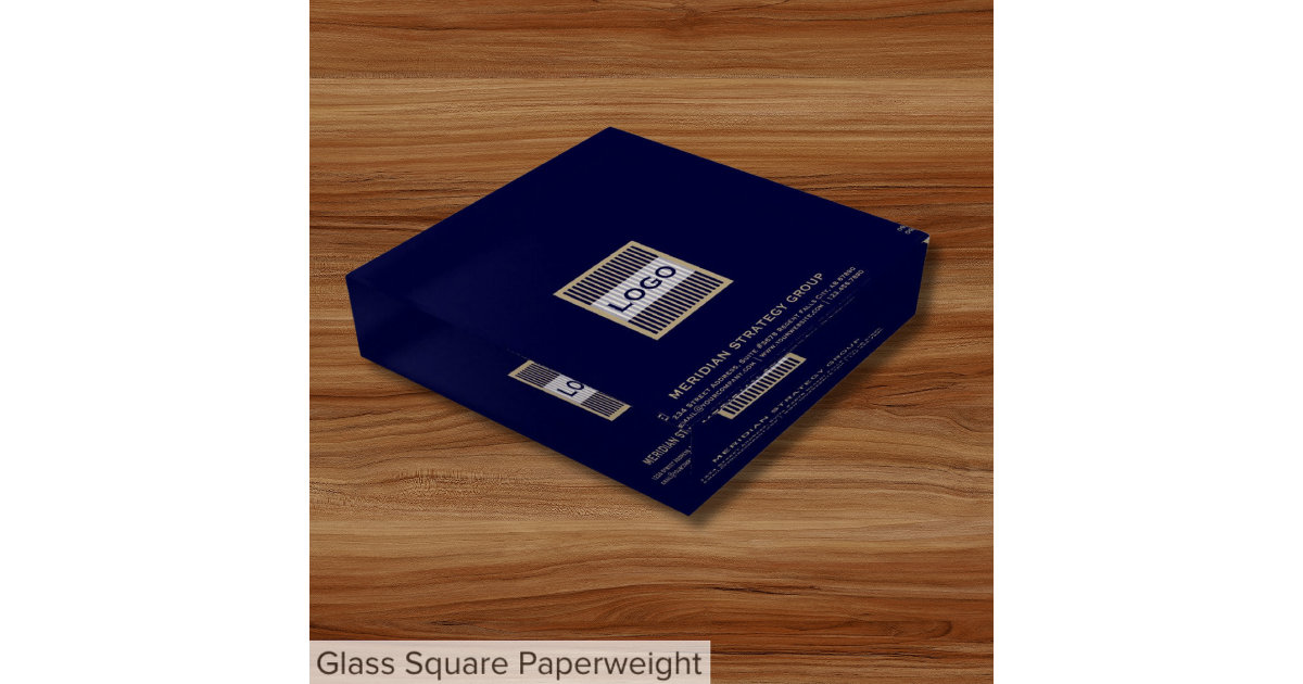 Navy Blue Logo Glass Paperweight | Zazzle