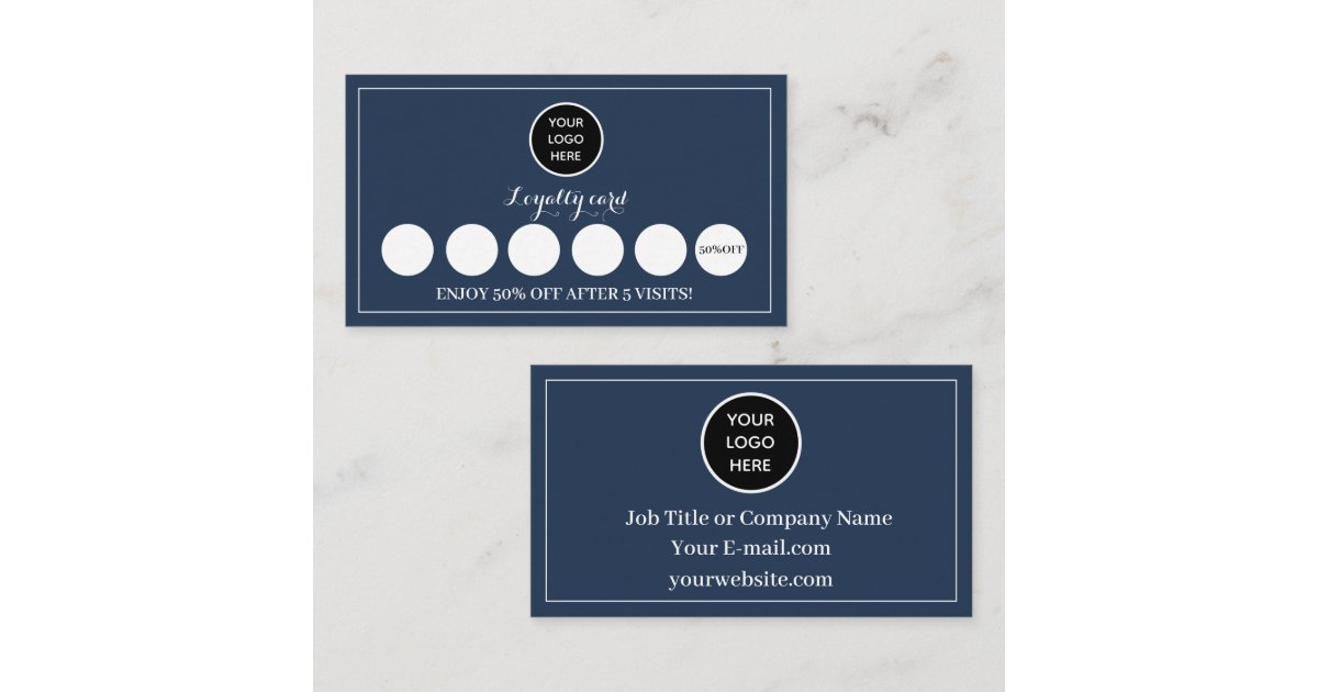 Navy Blue Logo Modern Business Reward Punch Loyalty Card | Zazzle