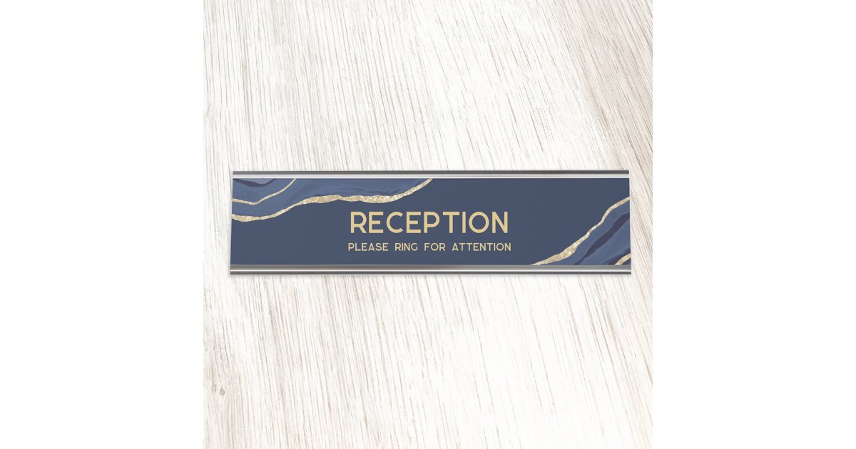 Navy Blue Marble Agate Gold Glitter Reception Desk Name Plate | Zazzle