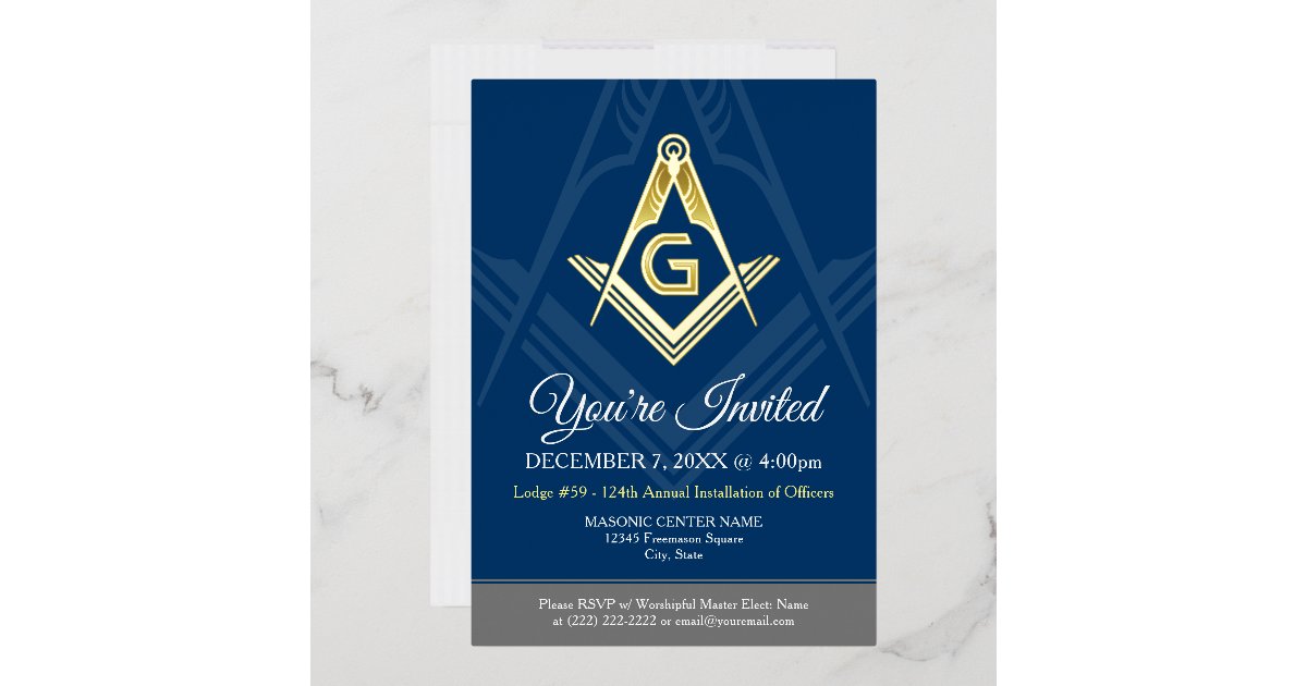 Navy Blue Masonic Freemason Real Gold Foil Invitation | Zazzle