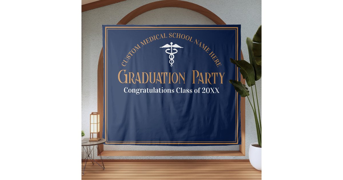Navy Blue Medical School Graduation Photo Booth Tapestry | Zazzle