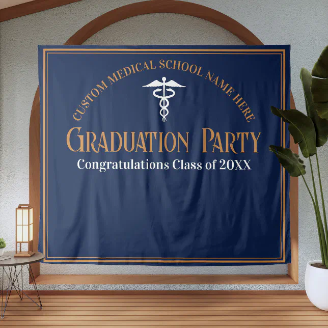 Navy Blue Medical School Graduation Photo Booth Tapestry | Zazzle