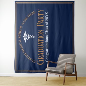 Navy Blue Medical School Graduation Photo Booth Tapestry | Zazzle