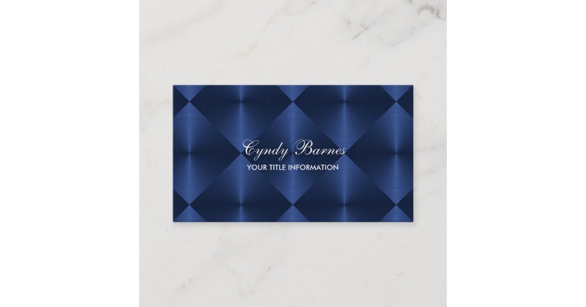 Navy Blue Metallic Look Diamond Tiles Business Card | Zazzle