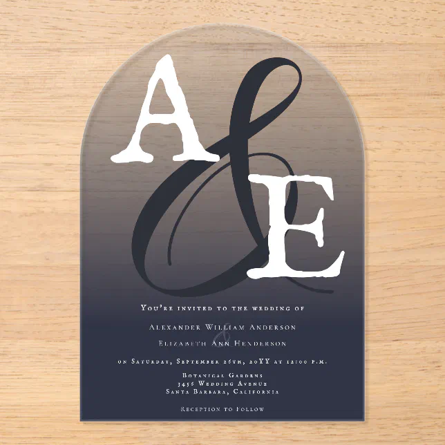 Navy Blue Minimalist Monogram Wedding Acrylic Invitations | Zazzle