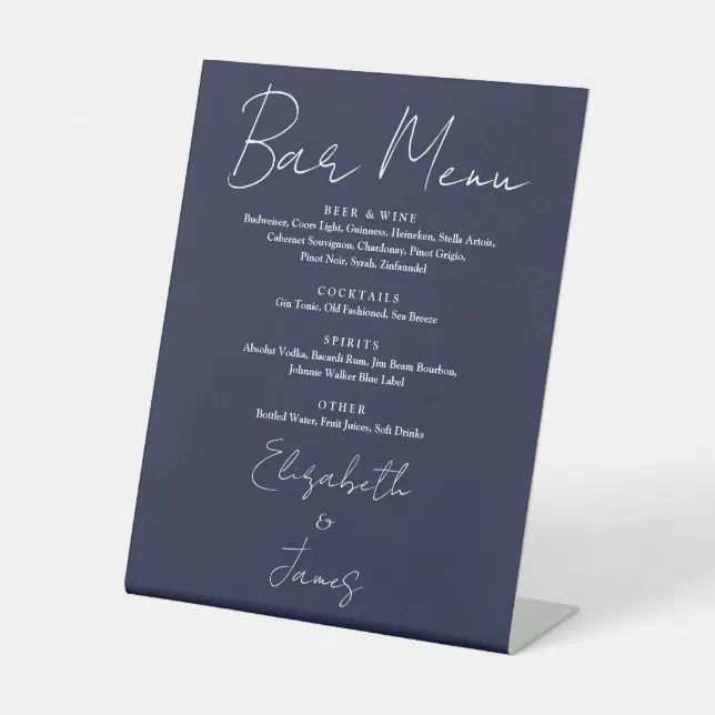 Navy Blue Minimalist Script Bar Menu Pedestal Sign | Zazzle