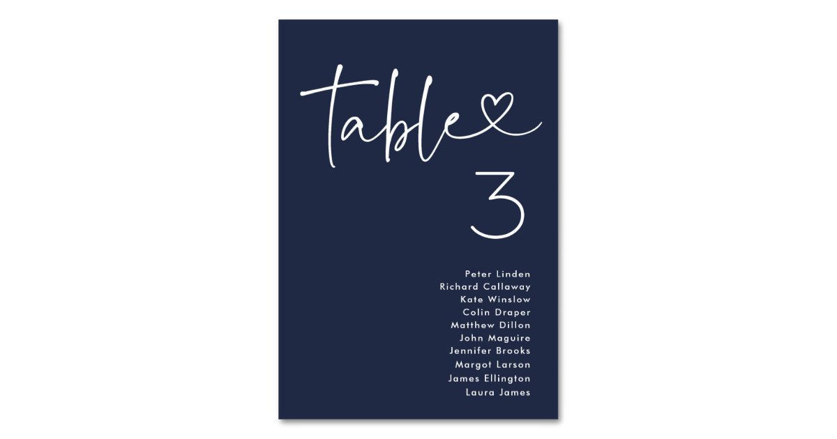 Navy Blue Minimalist Script Modern Wedding Table Number | Zazzle