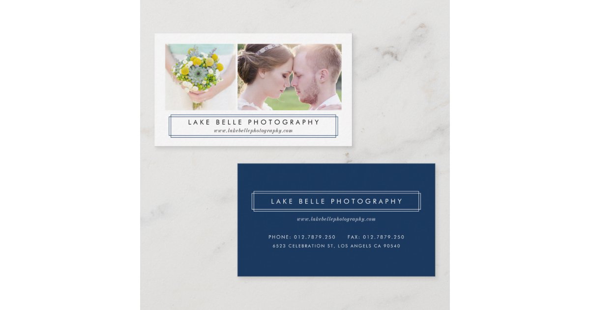 Navy Blue Minimalist Two Photo Layout Modern Business Card | Zazzle