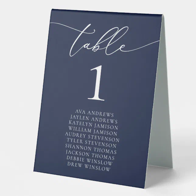 Navy Blue Minimalist Wedding Table Number Table Tent | Zazzle