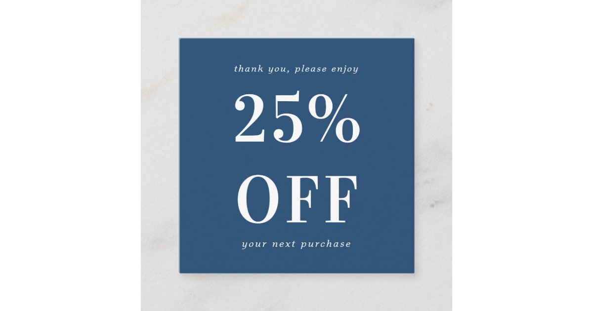Navy Blue Modern Bold Typography Small Business Discount Card | Zazzle