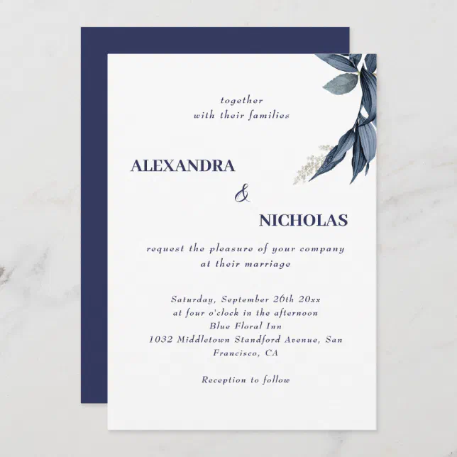 Navy Blue Modern Elegant Wedding Invitation | Zazzle