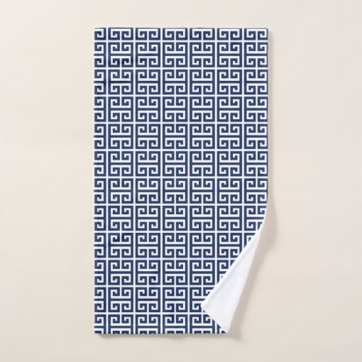 Navy Blue Modern Greek Key Pattern Bath Towel Set | Zazzle
