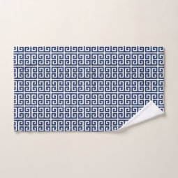 Navy Blue Modern Greek Key Pattern Bath Towel Set | Zazzle