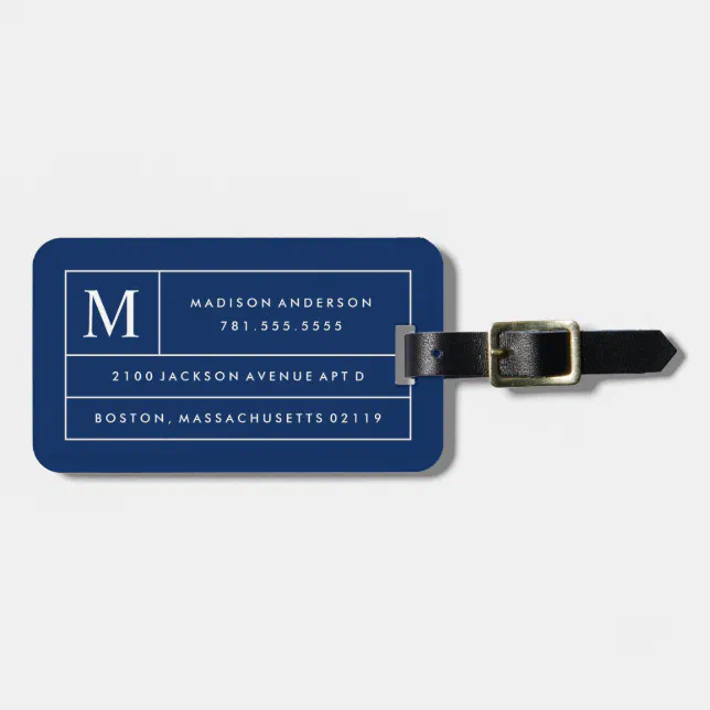 Navy Blue Modern Lines | Luggage Tag | Zazzle