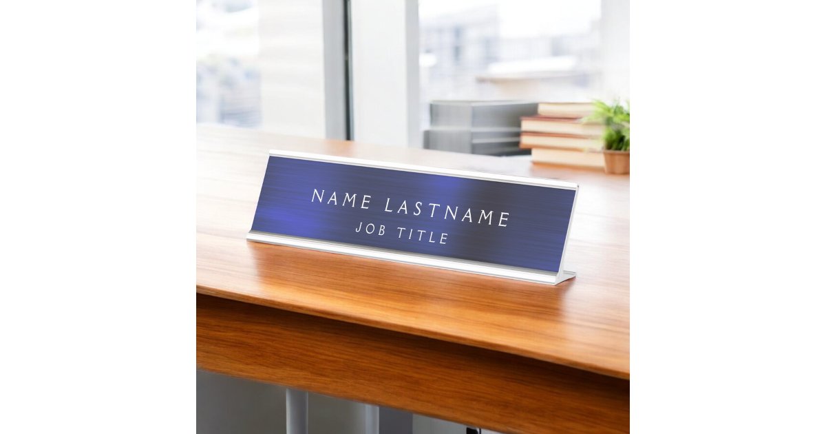 Navy Blue Modern Metallic Professional Classy Desk Name Plate | Zazzle
