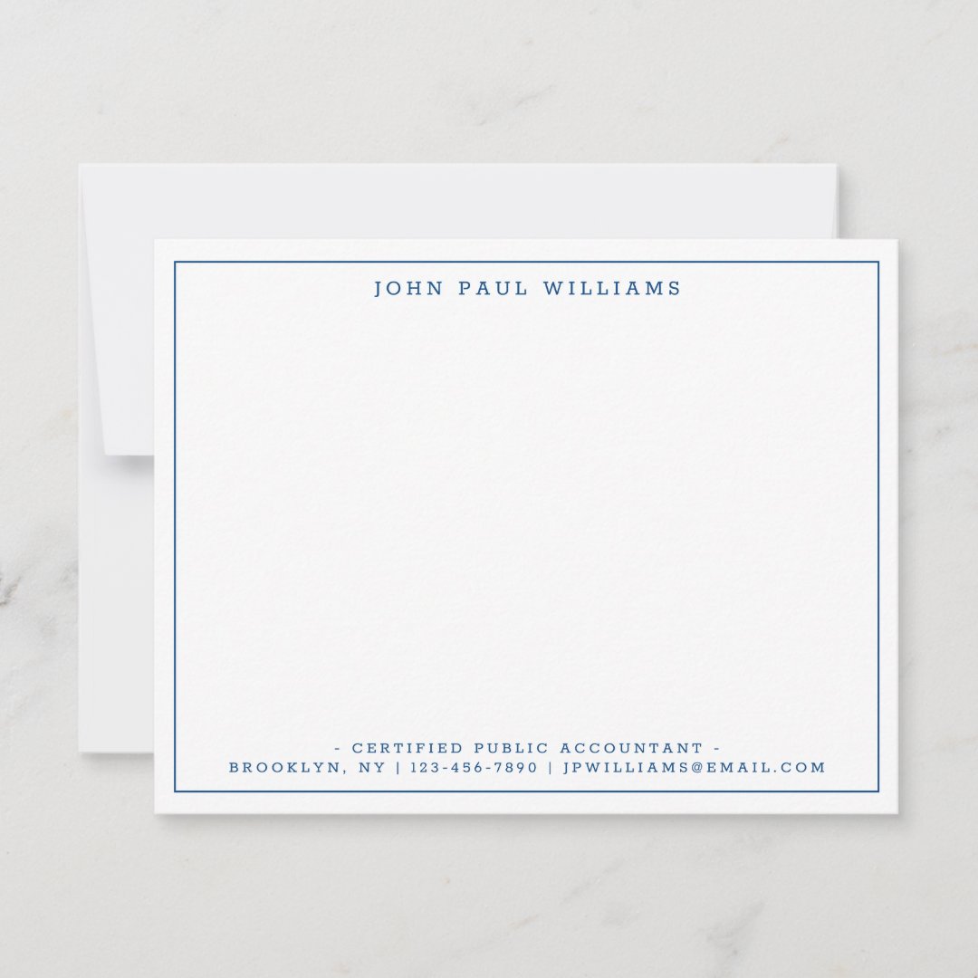 Navy Blue Modern Office Professional Thin Border Note Card | Zazzle
