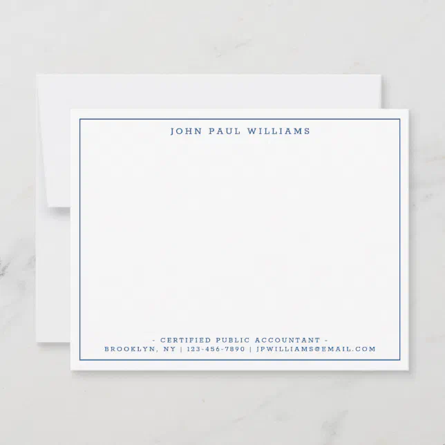 Navy Blue Modern Office Professional Thin Border Note Card | Zazzle