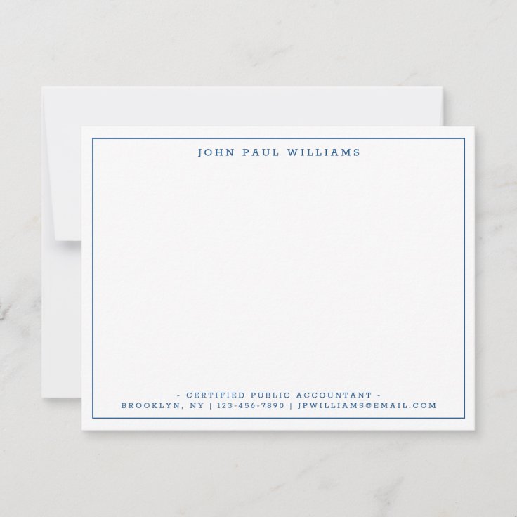 Navy Blue Modern Office Professional Thin Border Note Card | Zazzle