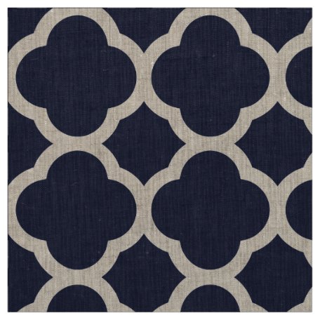 Navy Blue Moroccan Quatrefoil Large Scale Fabric | Zazzle