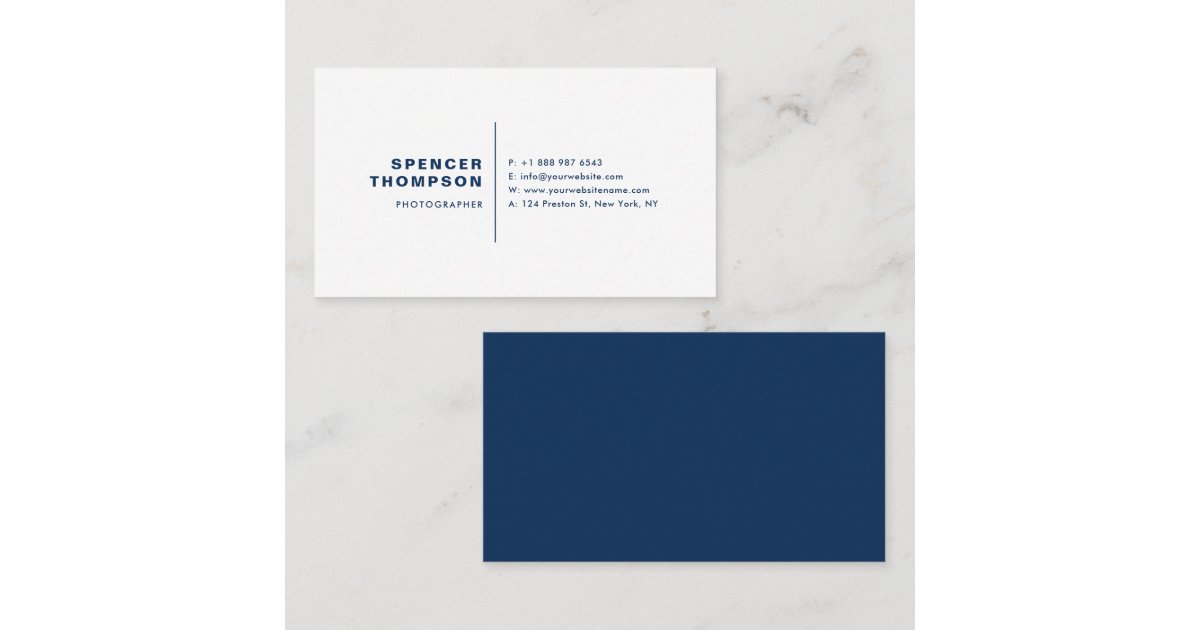 Navy Blue Modern Sans Serif Typography Minimalist Business Card | Zazzle