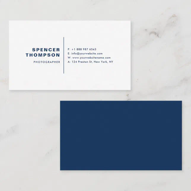Navy Blue Modern Sans Serif Typography Minimalist Business Card | Zazzle