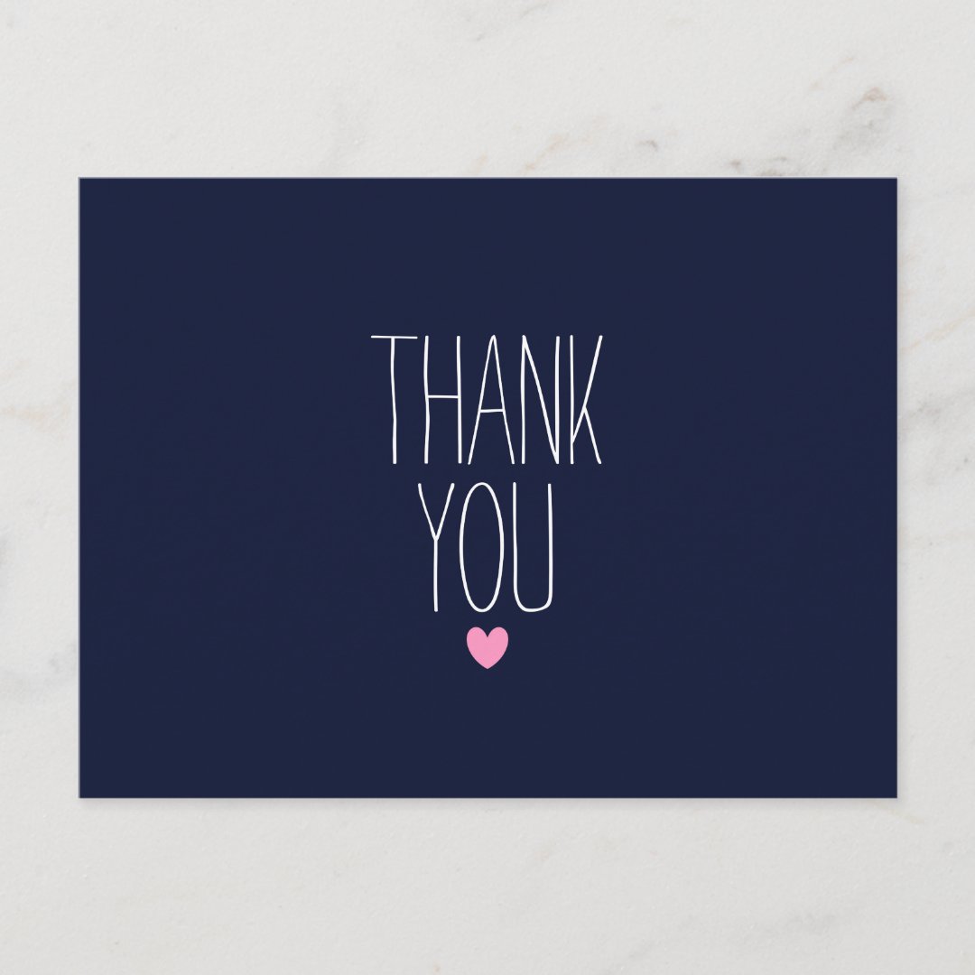 Navy blue modern thank you postcard | Zazzle