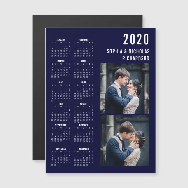 Navy Blue Modern Two Photo 2020 Calendar Magnet | Zazzle