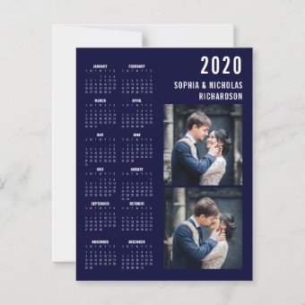 Navy Blue Modern Two Photo 2020 Calendar Magnet | Zazzle
