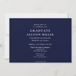 Navy Blue Modern Typography Photo Graduation Party Invitation | Zazzle