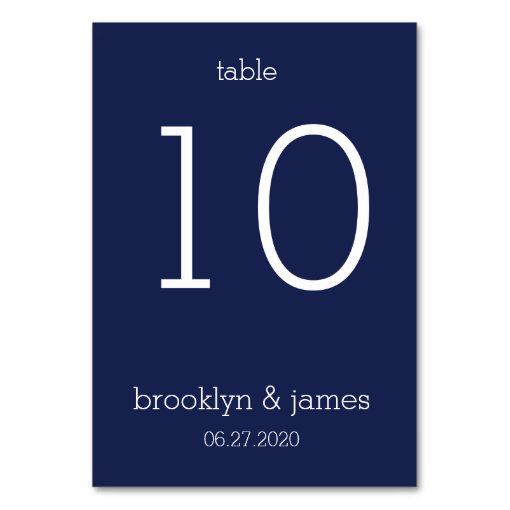 Navy Blue Modern Wedding Table Cards | Zazzle