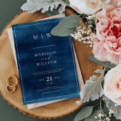 Navy Blue Monogram & Border Elegant Wedding Invitation | Zazzle