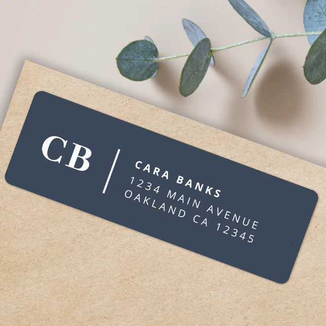 Navy Blue Monogram Modern Return Address Label | Zazzle