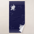 Navy Blue Monogram White Sea Turtle Nautical Bath Towel Set | Zazzle