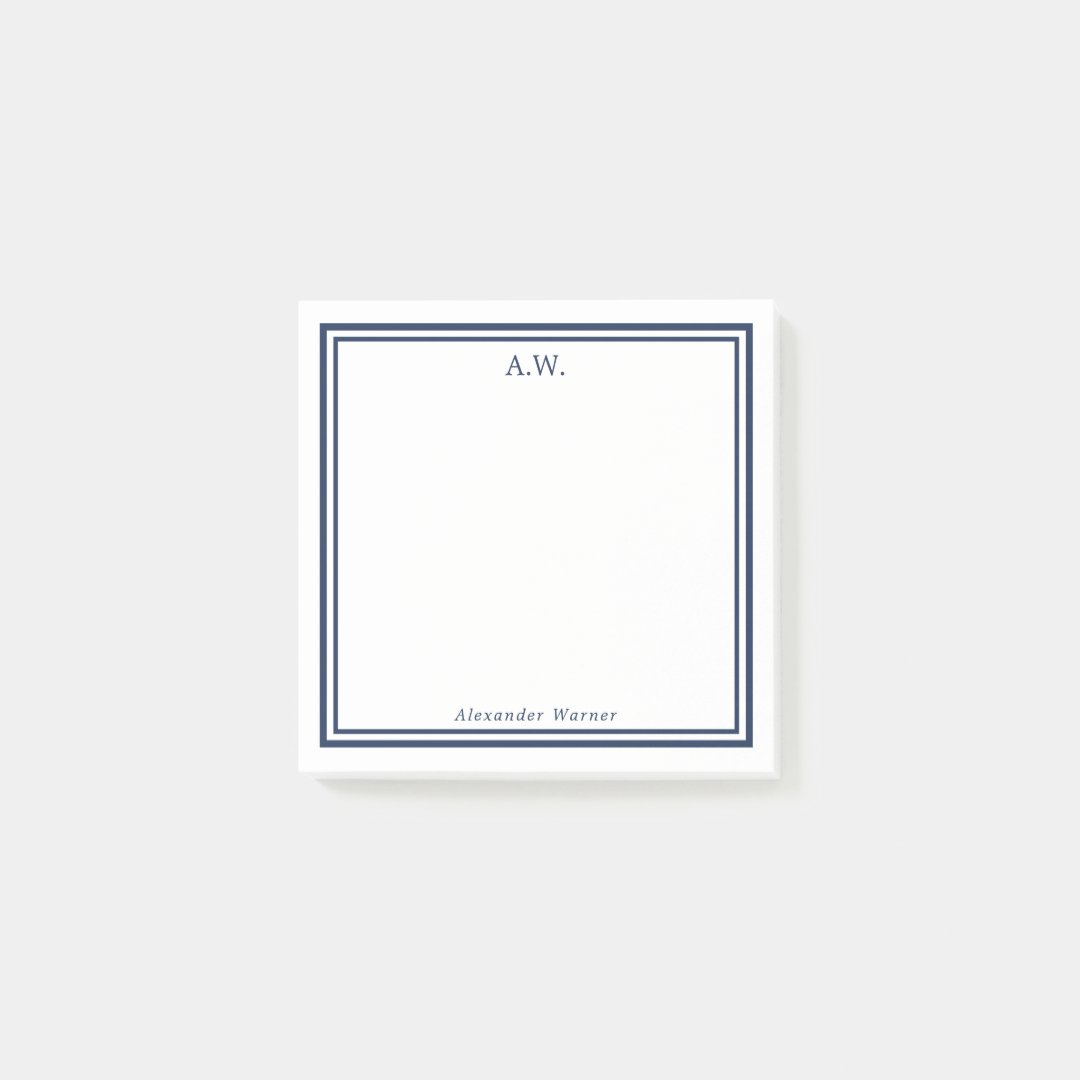 Navy Blue Monogrammed Post-it Notes | Zazzle
