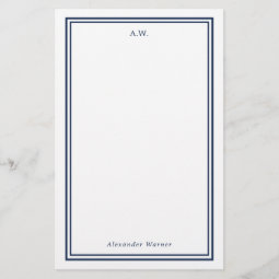Navy Blue Monogrammed Stationery | Zazzle