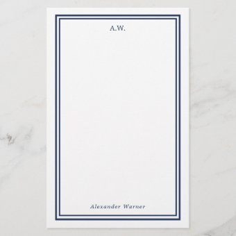 Navy Blue Monogrammed Stationery | Zazzle