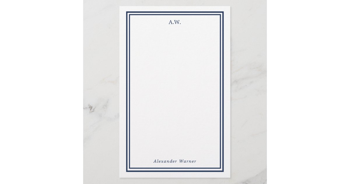 Navy Blue Monogrammed Stationery | Zazzle