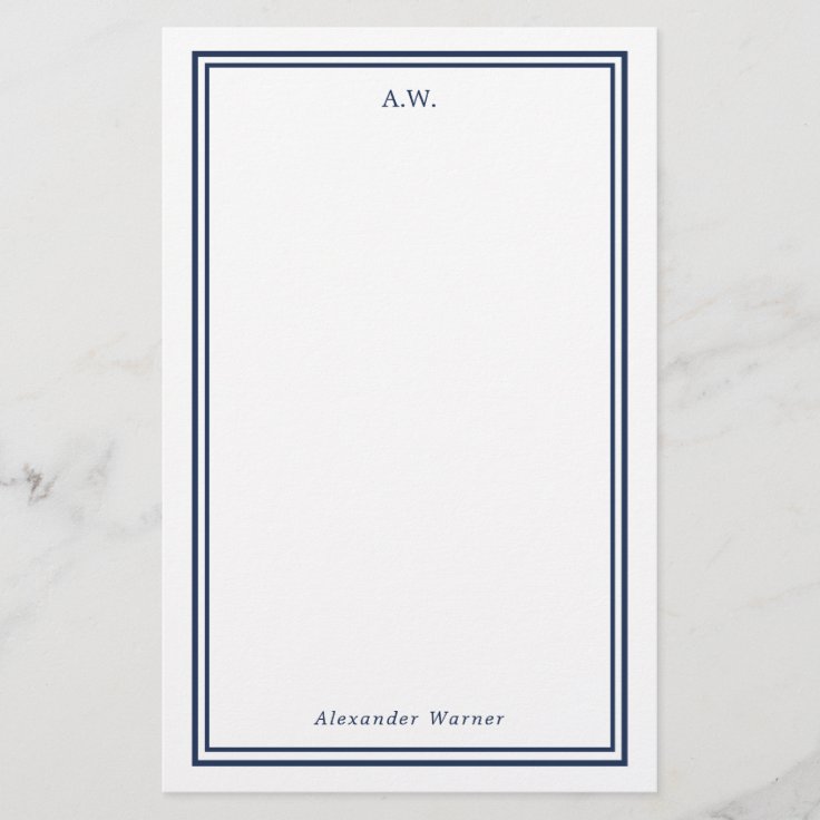 Navy Blue Monogrammed Stationery | Zazzle