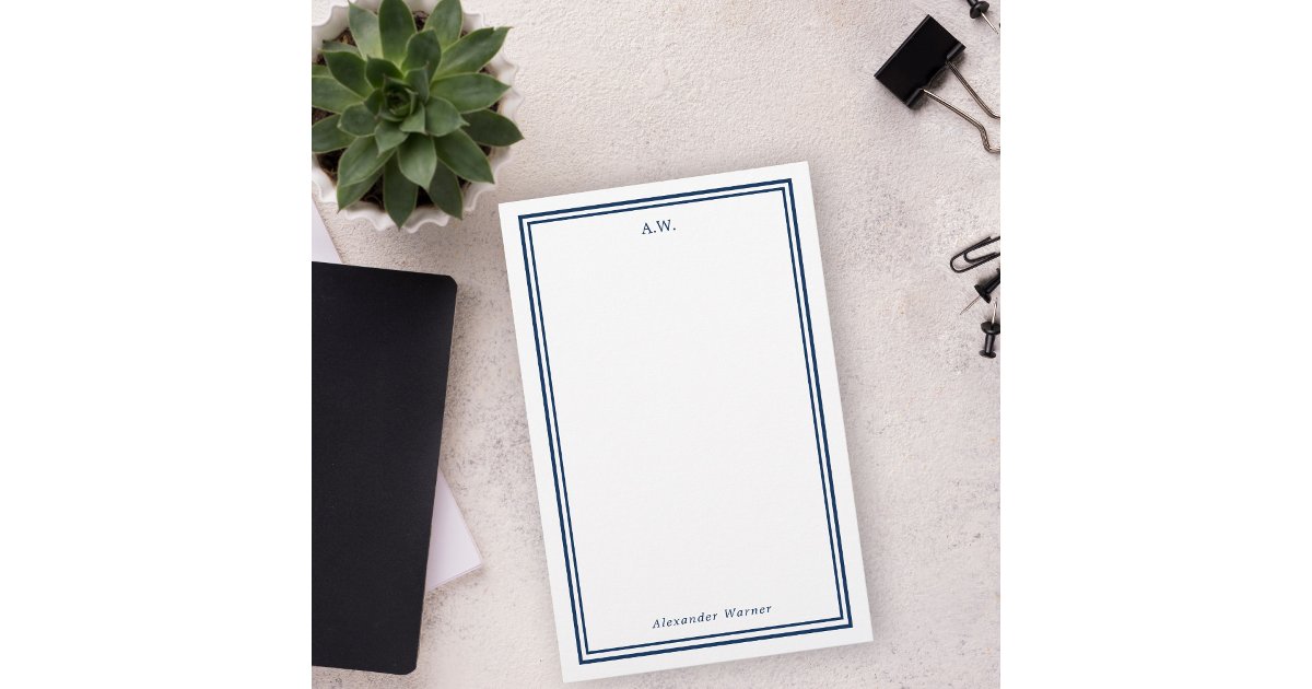 Navy Blue Monogrammed Stationery | Zazzle