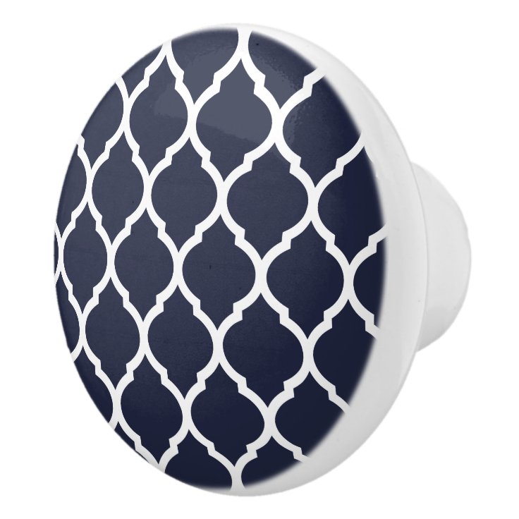 Navy Blue Moroccan Quatrefoil Ceramic Knob | Zazzle