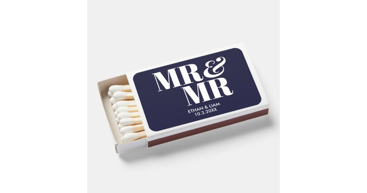 Navy Blue Mr & Mr Personalized Wedding Matches | Zazzle