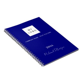Navy blue name script business logo notebook | Zazzle